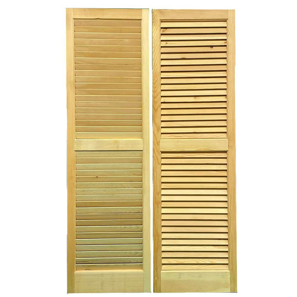 CEDAR GREEN 15 in. W x 51 in. H Soild Pine Wood Louvered Shutters (1 ...