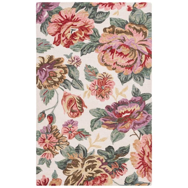 SAFAVIEH Jardin 3 ft. x 5 ft. Ivory/Red Floral Leaf Area Rug JAR254Q-3 ...