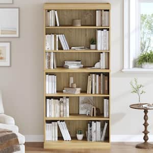 Lirago 82 in. Tall Natural Wood 4-Shelf Standard Bookcase with ...