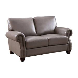 Luggan 62 in. W Gray 2-Seat Rolled Arm Leather Loveseat CX-6236-GRY-2 ...