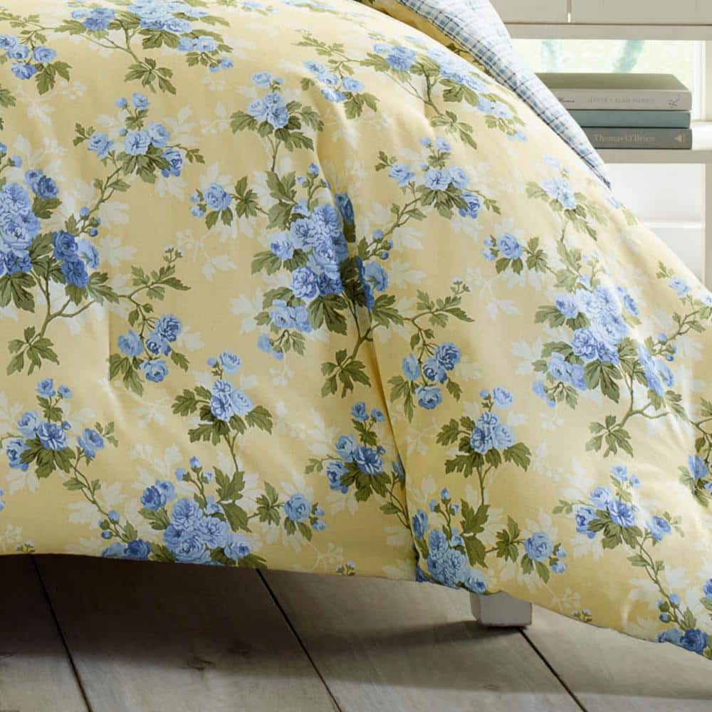 Laura Ashley Cassidy 7-Piece Yellow Floral Cotton King Comforter Set ...