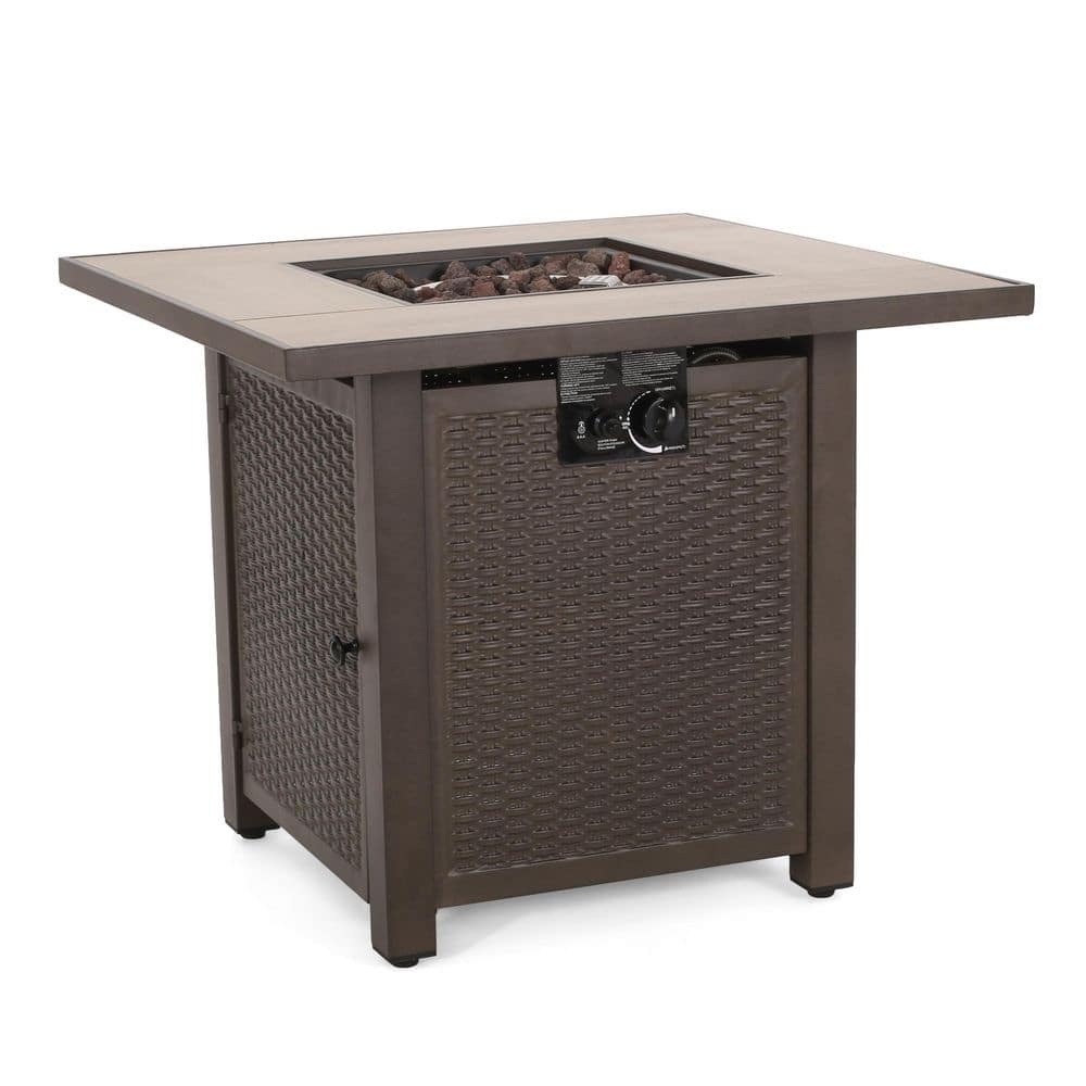 Noble House Symonds Dark Brown/Brown Wood Grain Square Metal Outdoor ...