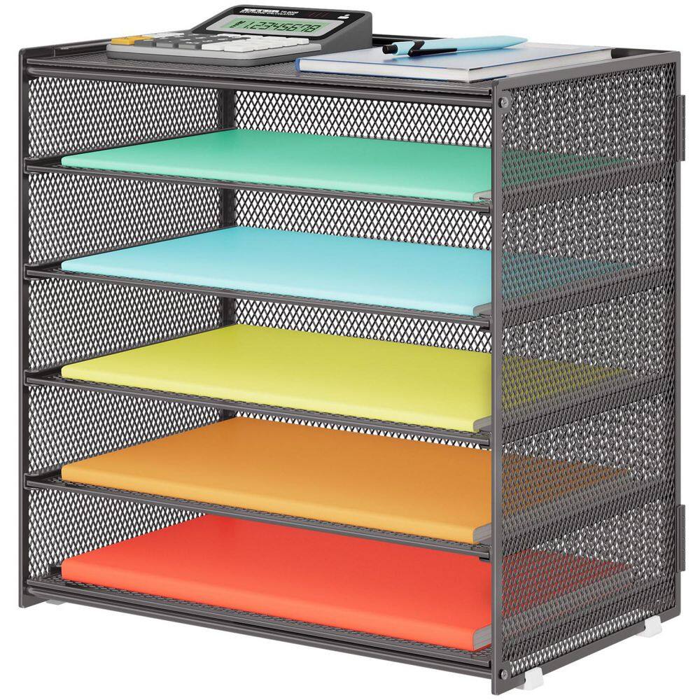12.5 in x 13.25 in Gray Metal Paper Organizer Storage 6 Tier Letter ...