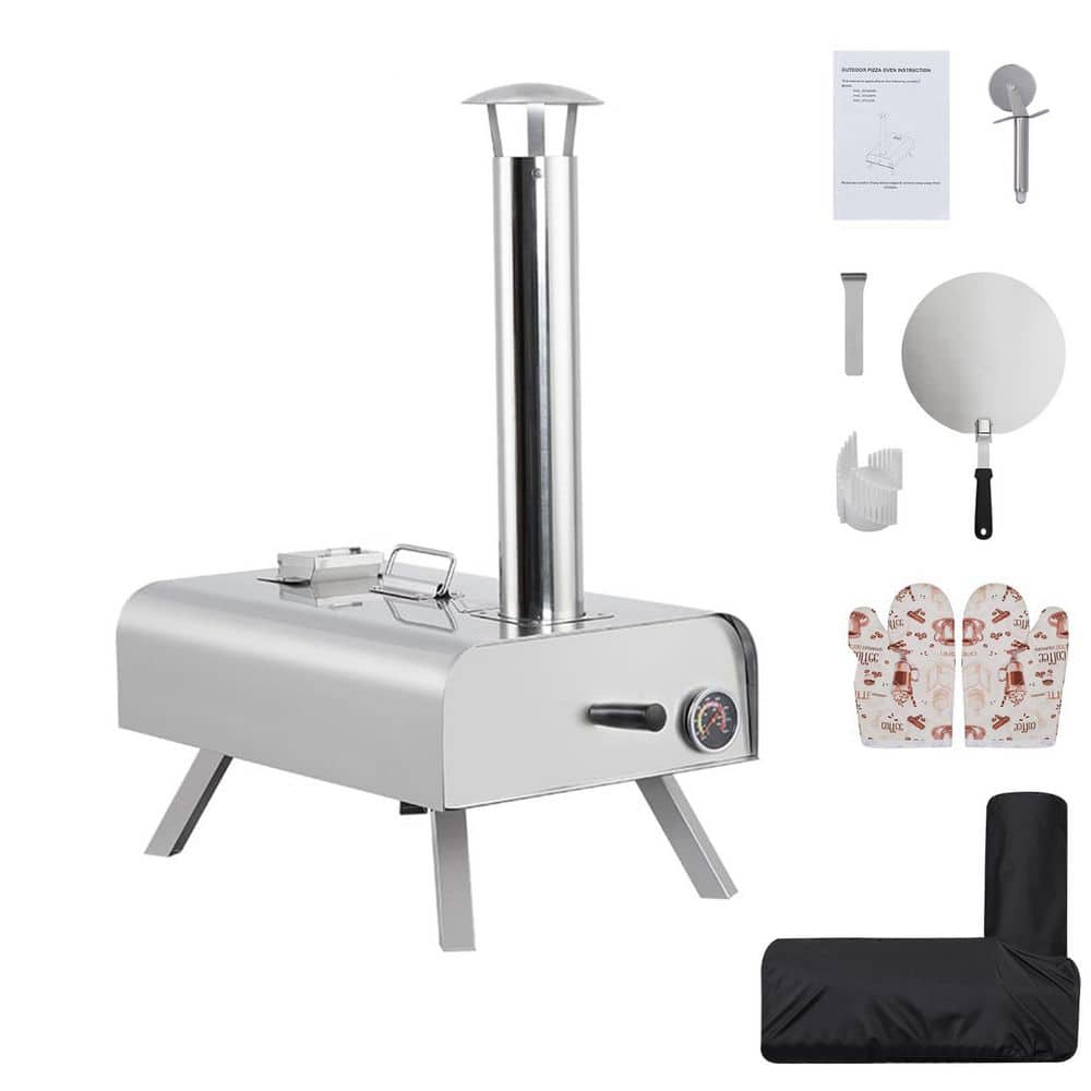 Garvee Wood Burning Portable Outdoor Pizza Oven in Silver with Foldable ...