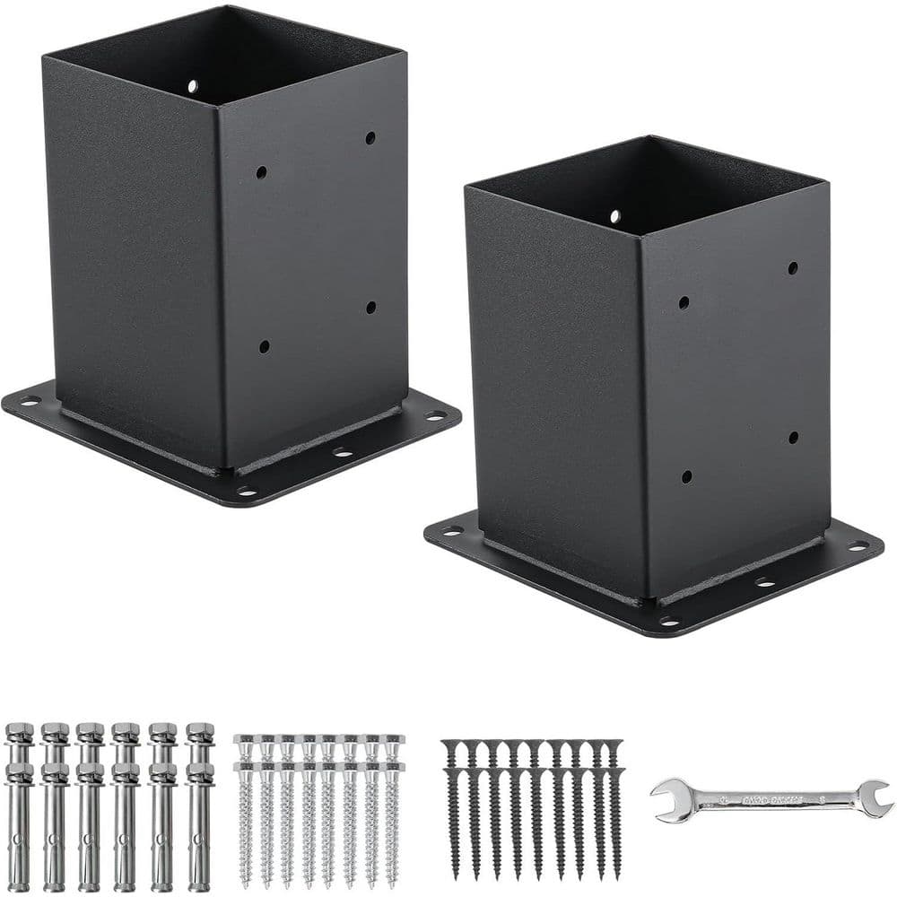 Afoxsos 4 x 4 in. Solid Steel Post Base Brackets Powder Coated in Black ...