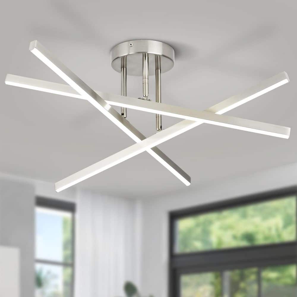 Henveton Essel 23.62 in. Burshed Nickel 3-Light LED Semi-Flush Mount ...