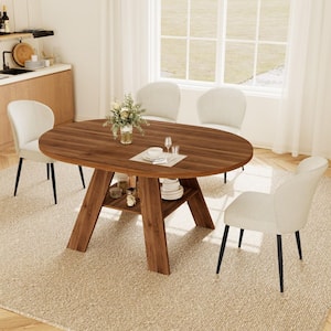 GOJANE 7-Pieces Round Walnut MDF Top Extendable Dining Table Set ...