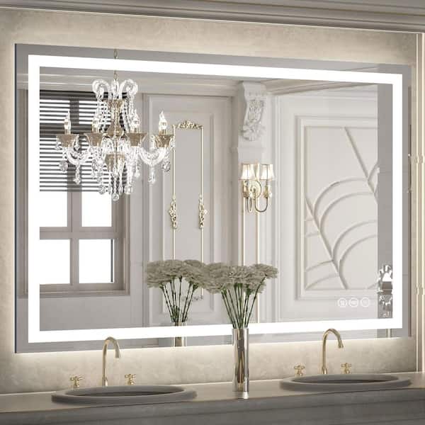 LuxHomez 30 in. W x 40 in. H Rectangular Frameless LED Light Anti-Fog ...