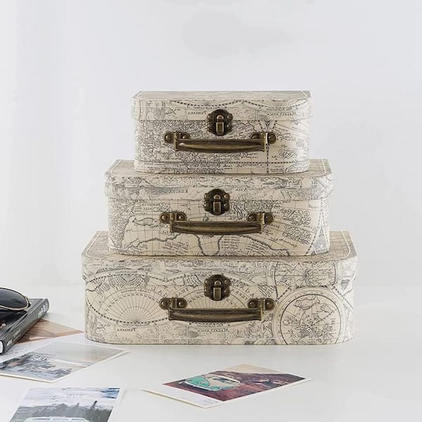 Brown 12 in. x 3.5 in. Cardboard Decorative Boxes ((set of 3)) with ...