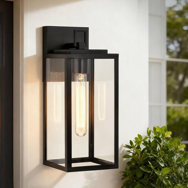 Edvivi 13.75 in. 1-Light Matte Black Outdoor Boxed Hardwired Wall ...