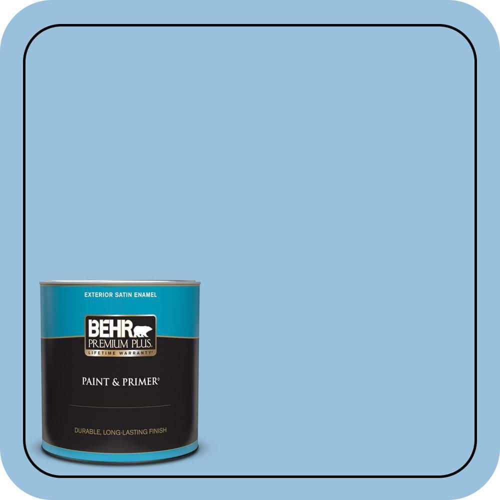 BEHR PREMIUM PLUS 1 qt. #M520-3 Charismatic Sky Satin Enamel Exterior ...