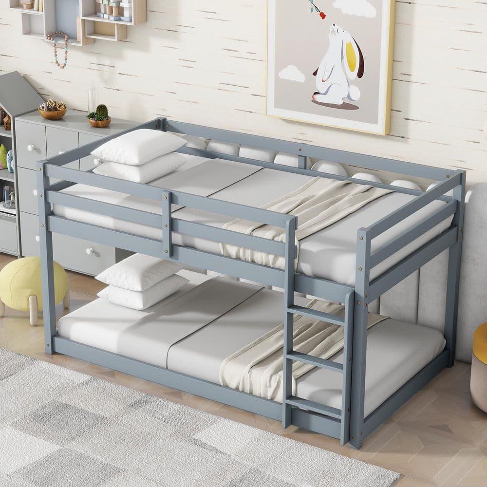 Noble House Alina Grey Twin Over Twin Bunk Bed with Ladder and ...