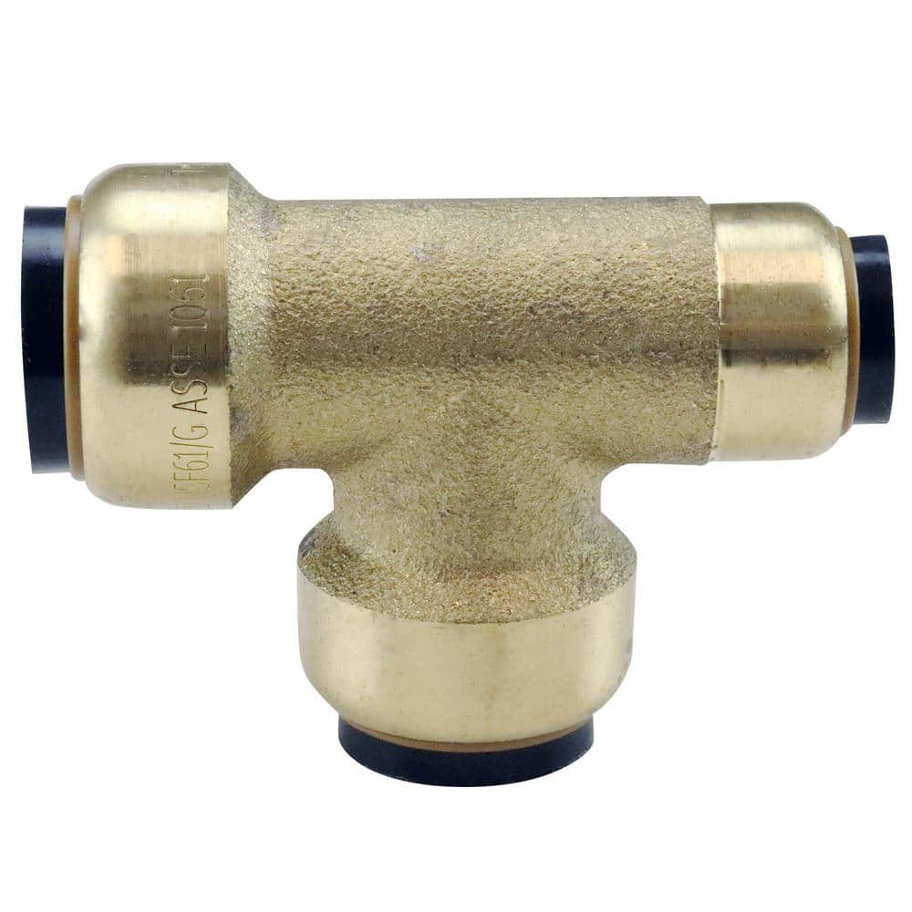 Tectite 3/4 in. x 1/2 in. x 3/4 in. Brass Push-to-Connect Reducer Tee FSBT341234 - The Home Depot
