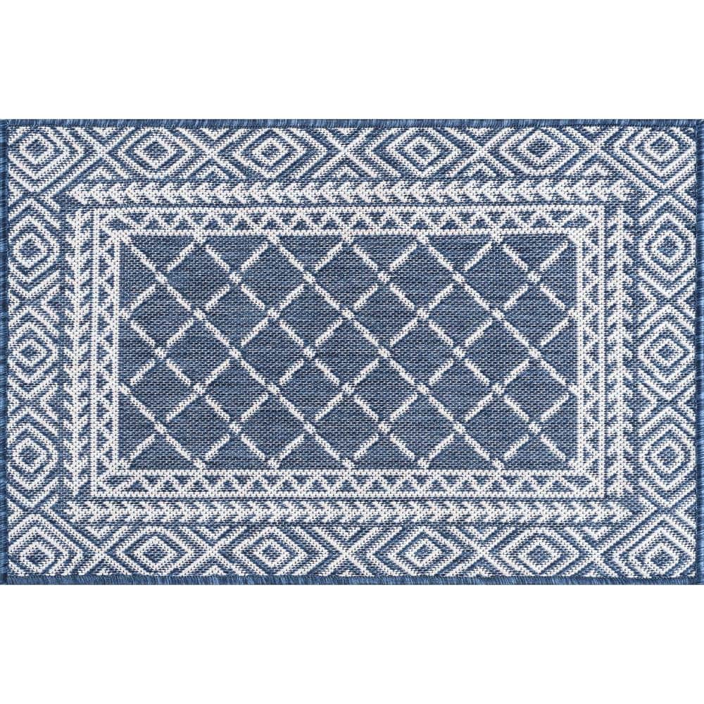 Tayse Rugs Eco Diamond Blue 2 ft. x 3 ft. Indoor/Outdoor Area Rug ...