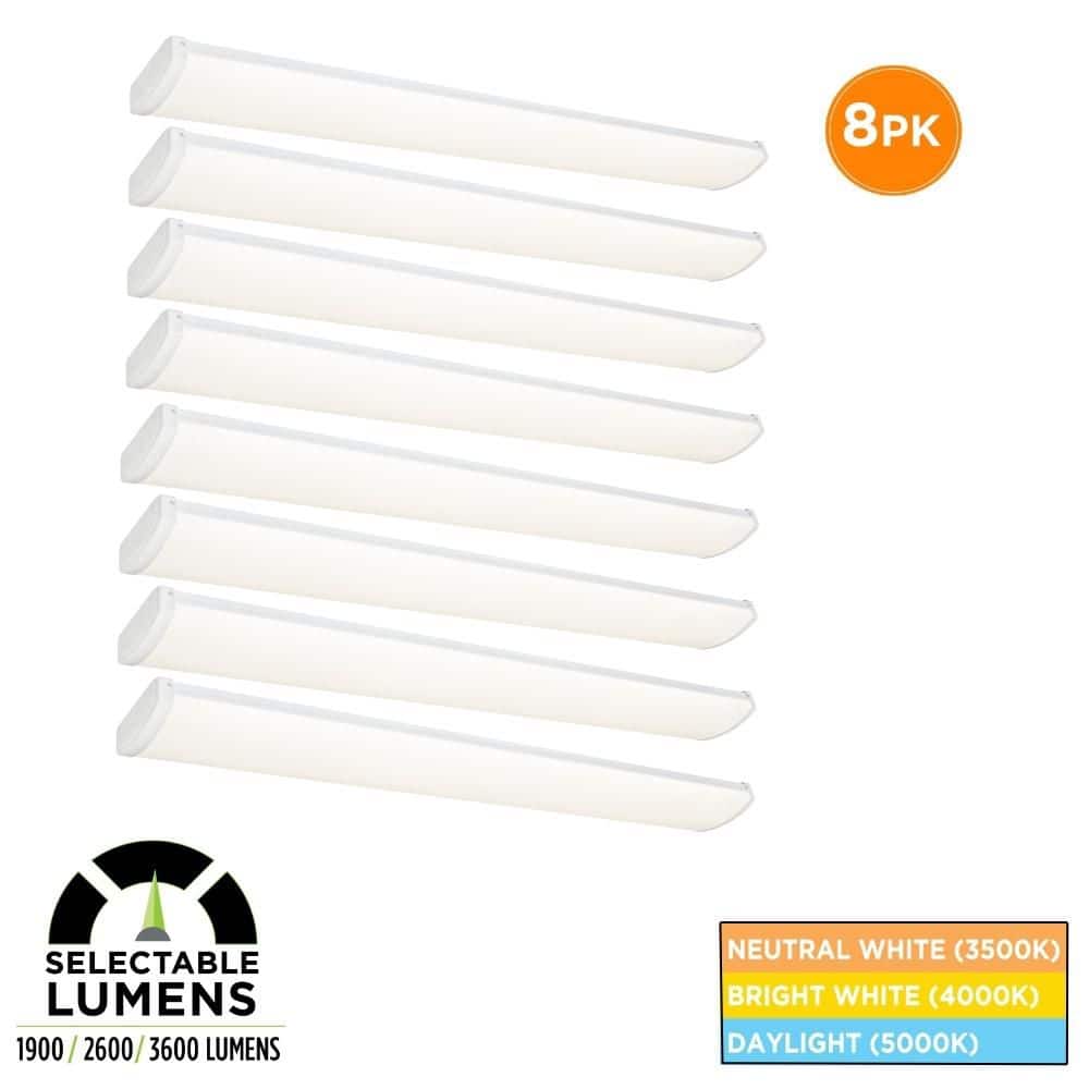 Commercial Electric 8-Pack 4 ft. 1900-3600 Selectable Lumens ...