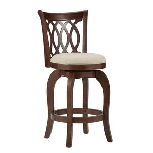 HomeSullivan 24 in. Beige Scroll Back Linen Swivel Counter Height Stool ...
