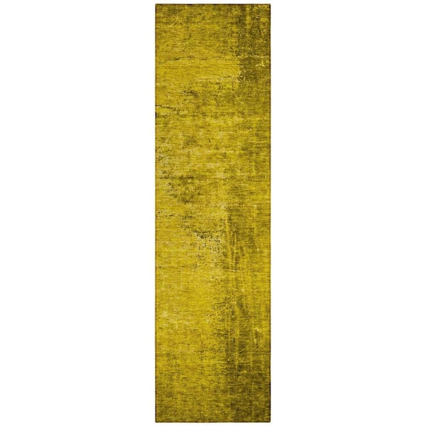 HomeRoots Gold 2 ft. x 8 ft. Woven Abstract Runner Indoor/Outdoor Area ...