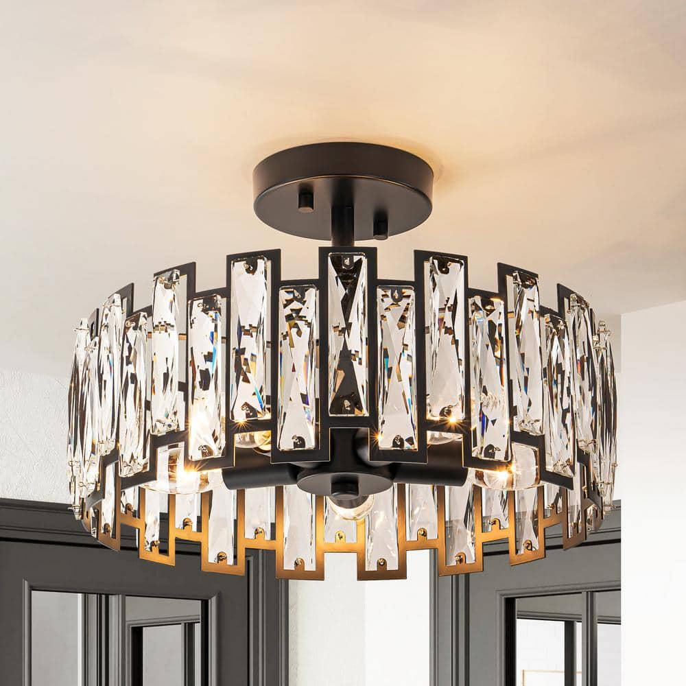 Rennnsan Joey 12.9 in. W 5-Light Black Mid-Century Modern Glam Cage ...