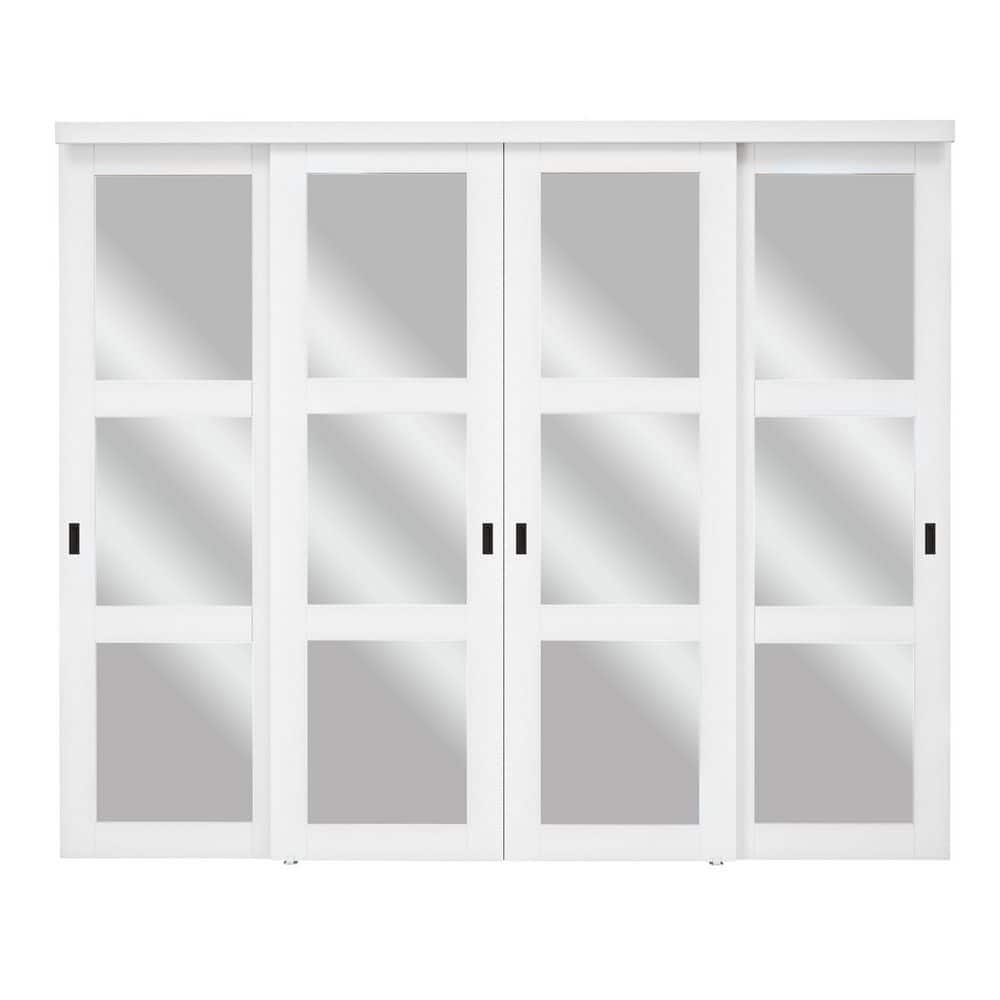 EH PUERTA 96 in. x 80 in. Solid Core 3-Lite Mirror White Primed MDF ...