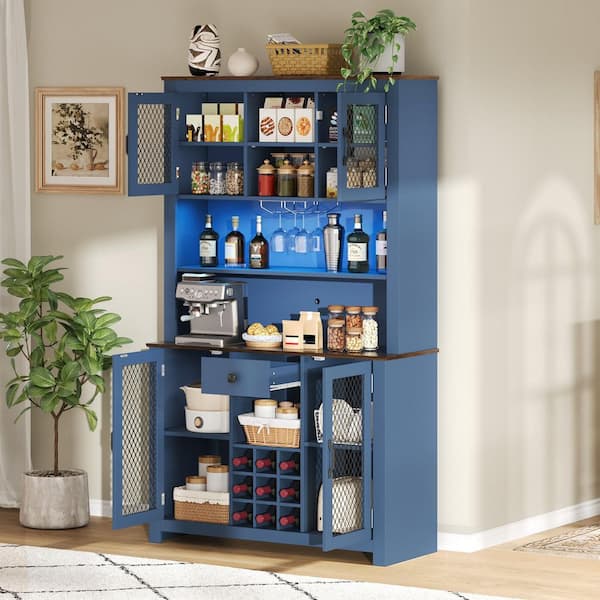 Harper & Bright Designs Navy Blue 47.1 in. W Bar Cabinet Kitchen Pantry ...