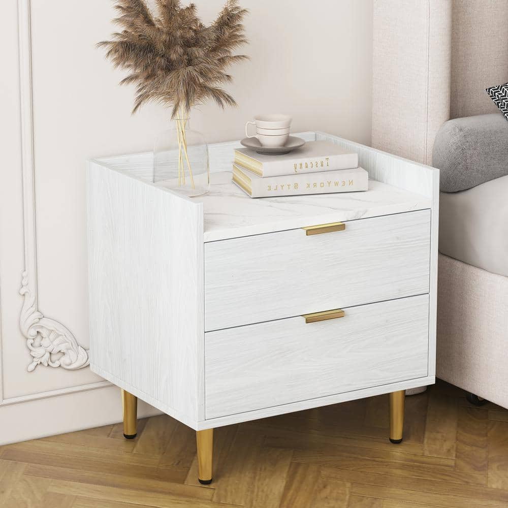Harper & Bright Designs White Modern Nightstand with 2-Drawers and ...