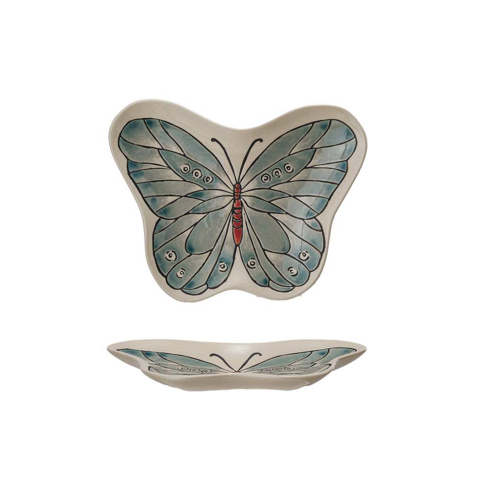 Storied Home 8.5 in. Multicolor Hand-Painted Stoneware Butterfly Shaped ...