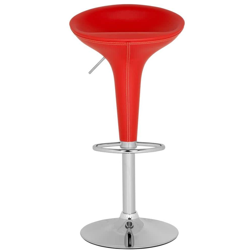 SAFAVIEH Shedrack Adjustable Height Red Swivel Cushioned Bar Stool ...