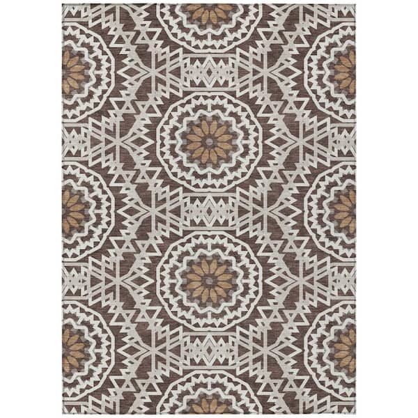 HomeRoots Chocolate, Ivory, Taupe 9 ft. x 12 ft. Woven Floral ...