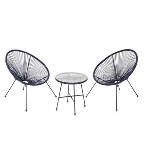 Acapulco Gray 3-Piece PE Wicker Patio Conversation Set 2 Chairs and 1 ...
