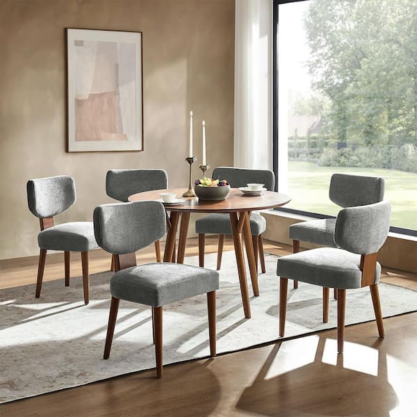 JAYDEN CREATION Lydia Grey Polyester Dining Chair with Solid Wood Legs ...