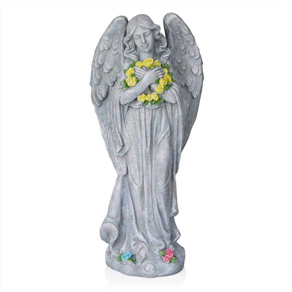 Alpine Corporation 29 in. H Angel Garden Statue with Yellow Flower ...