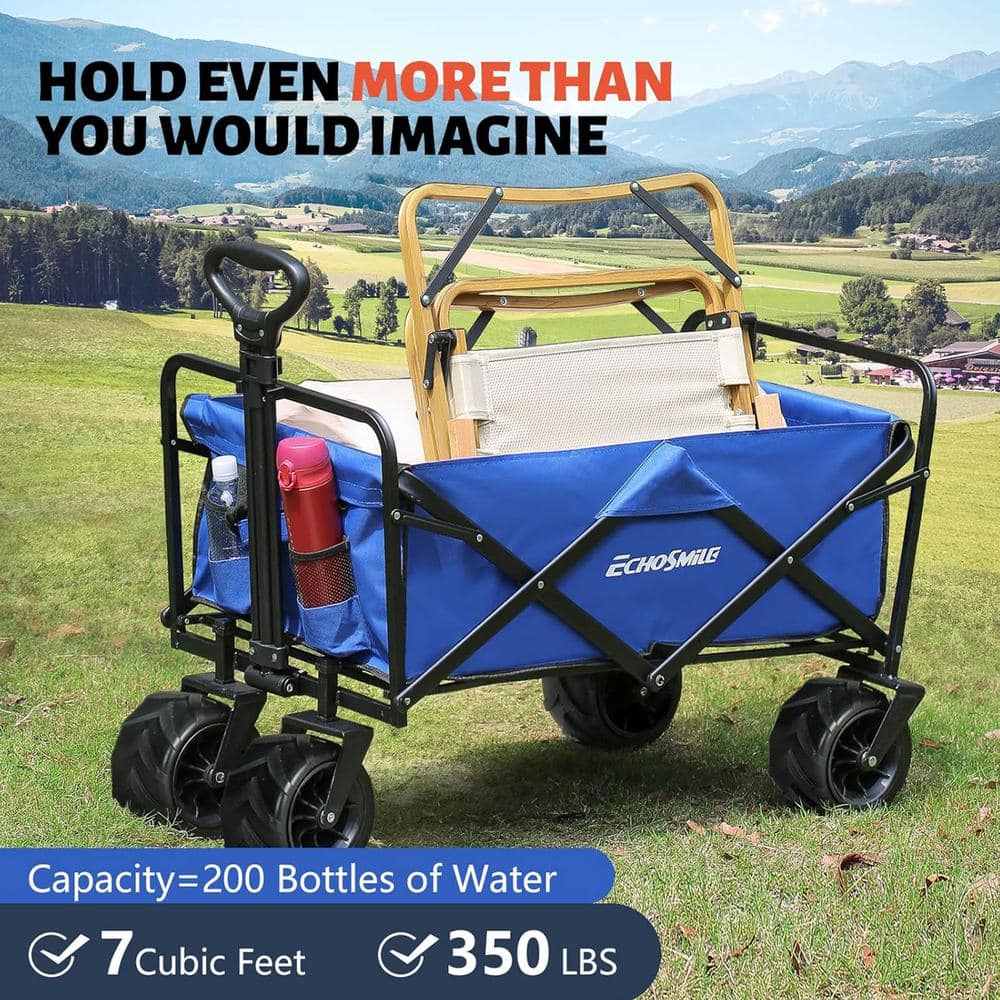Tunearary 7 cu. ft. Outdoor Metal Blue Collapsible Camper Garden Cart ...