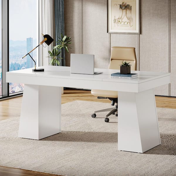 BYBLIGHT Moronia 55 in. Modern Rectangle Rustic White Engineered Wood ...