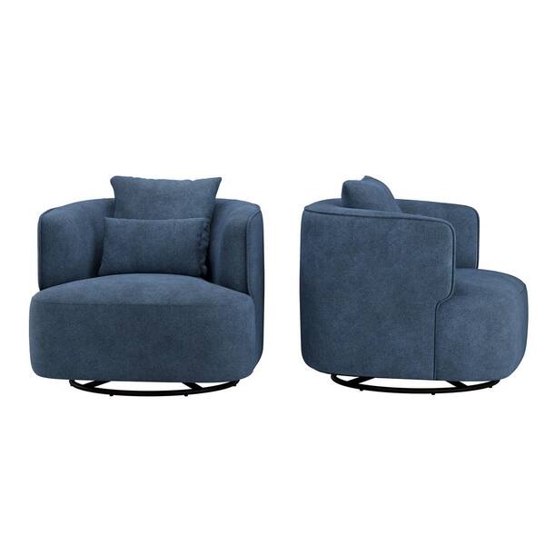 360 Swivel Barrel Chair Storage Ottoman Blue Linen Ball & Cast 360 ...