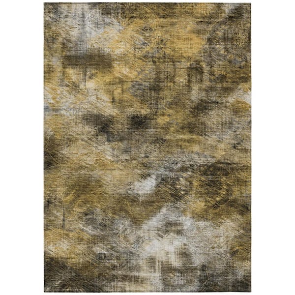 HomeRoots Brown, Beige, Gold 9 ft. x 12 ft. Woven Abstract Polyester ...