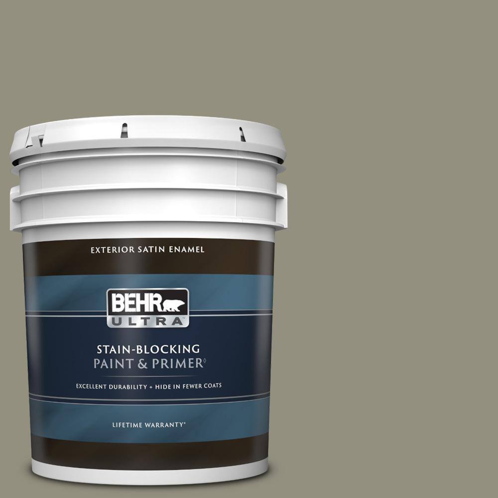 BEHR ULTRA 5 gal. #N350-5 Muted Sage Satin Enamel Exterior Paint ...
