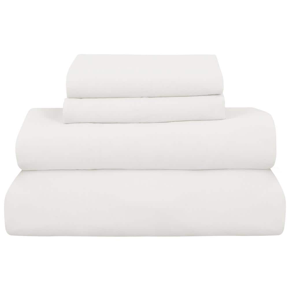 ROYALE LINENS 4-Piece White Solid 100% Cotton Queen Brushed Percale ...