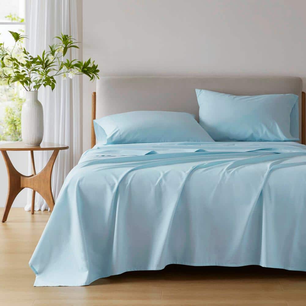 510 Design Cotton 144TC Light Blue Queen Solid Sheet Set ...