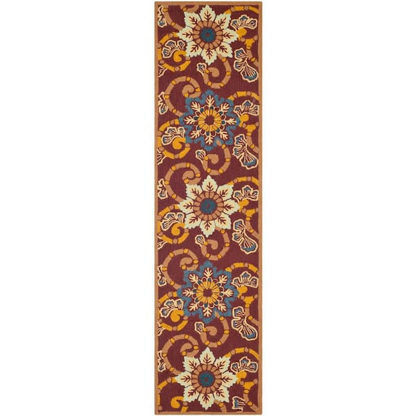 SAFAVIEH Four Seasons 2 ft. x 8 ft. Burgundy Ornate Floral Runner Rug ...