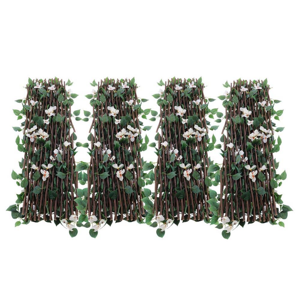YIYIBYUS 46 in. White Wood Silk Fabric Faux Ivy Fencing Panel Garden ...