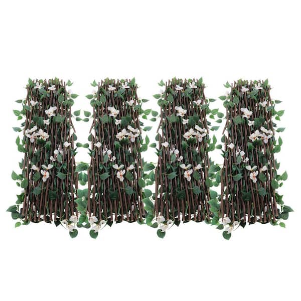 YIYIBYUS 46 in. White Wood Silk Fabric Faux Ivy Fencing Panel Garden ...