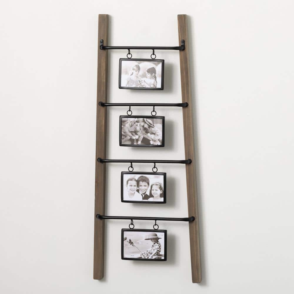 SULLIVANS Brown Leaning Ladder 4-Frames 4 in. x 6 in. Picture Frame ...