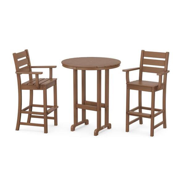 POLYWOOD Grant Park Teak 3-Piece HDPE Plastic Farmhouse Bar Set PWS2398 ...