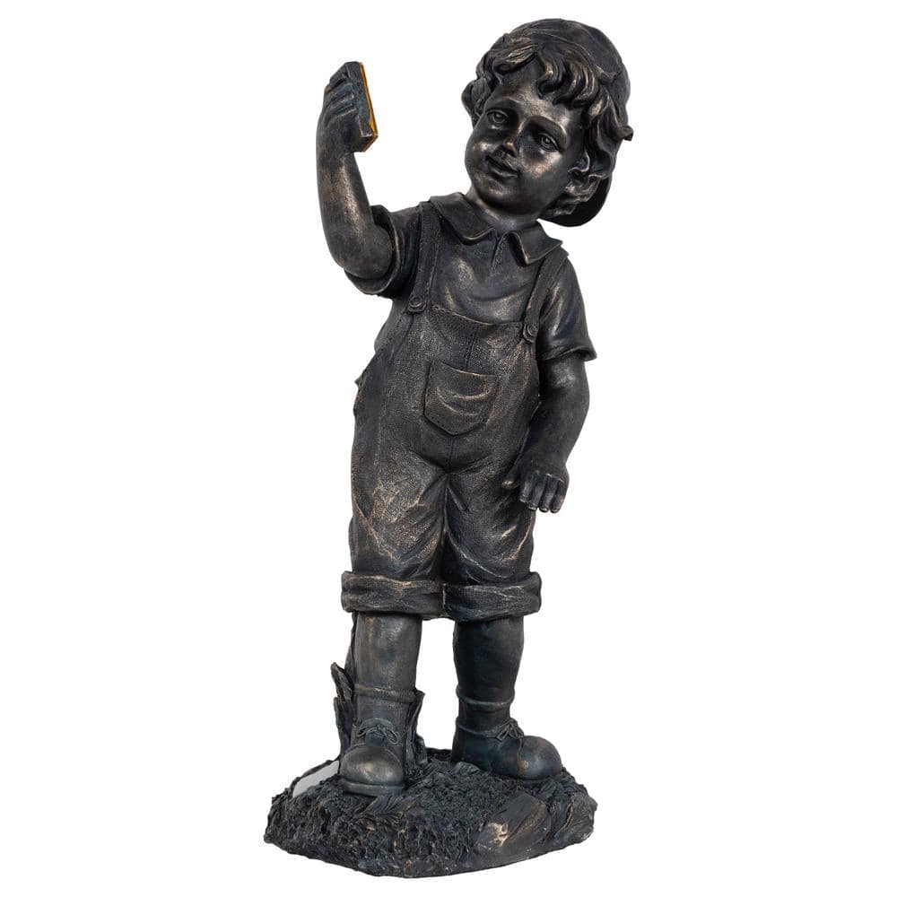 Northlight 18 in. Boy with Cell Phone Solar Powered LED Lighted Statue ...