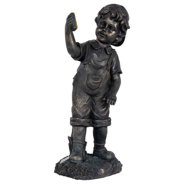 Northlight 18 in. Boy with Cell Phone Solar Powered LED Lighted Statue ...