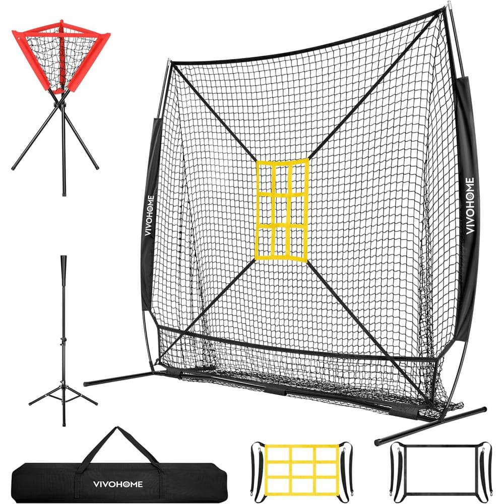 VIVOHOME 7 ft. x 7 ft. Black Baseball Softball Hitting Net with Large ...