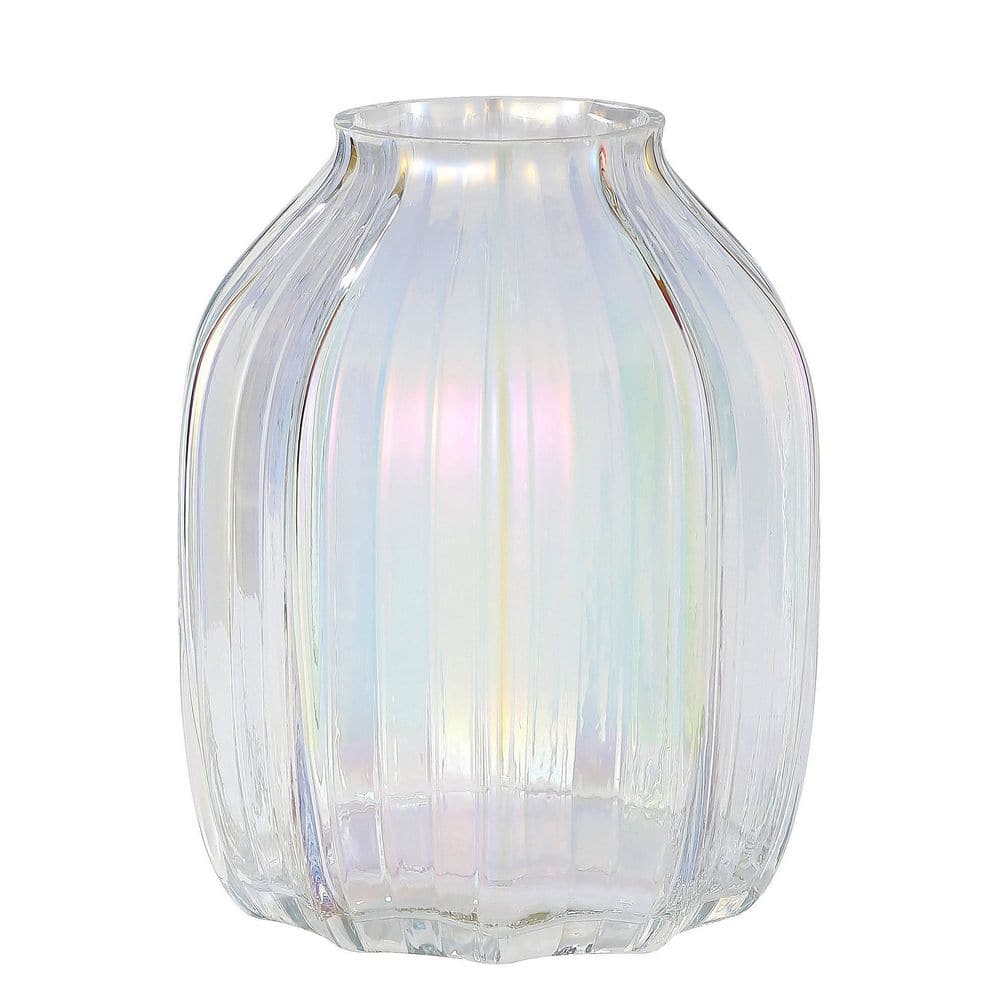 8 in. Multi Colored Glass Vase for Flowers, Bud Tall Simple Striped ...