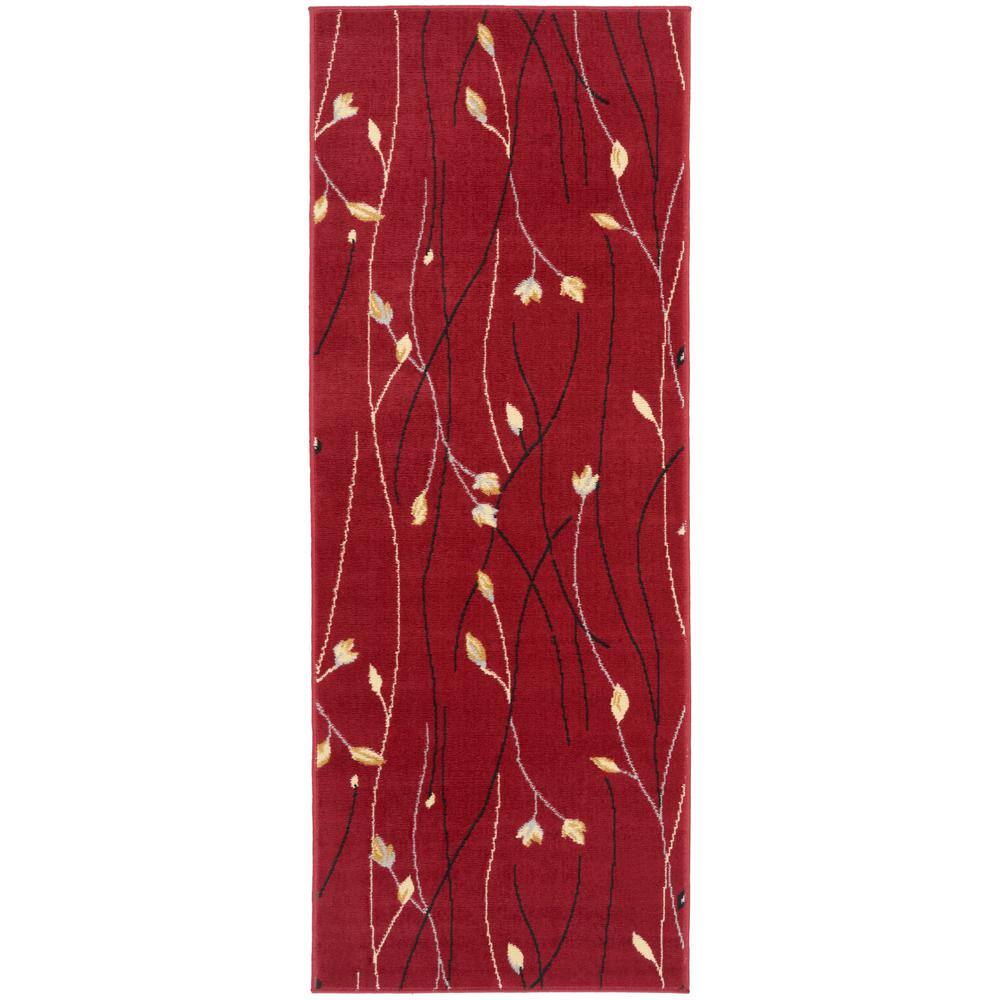 Nourison Grafix Red 2 ft. x 8 ft. Floral Contemporary Kitchen Runner ...