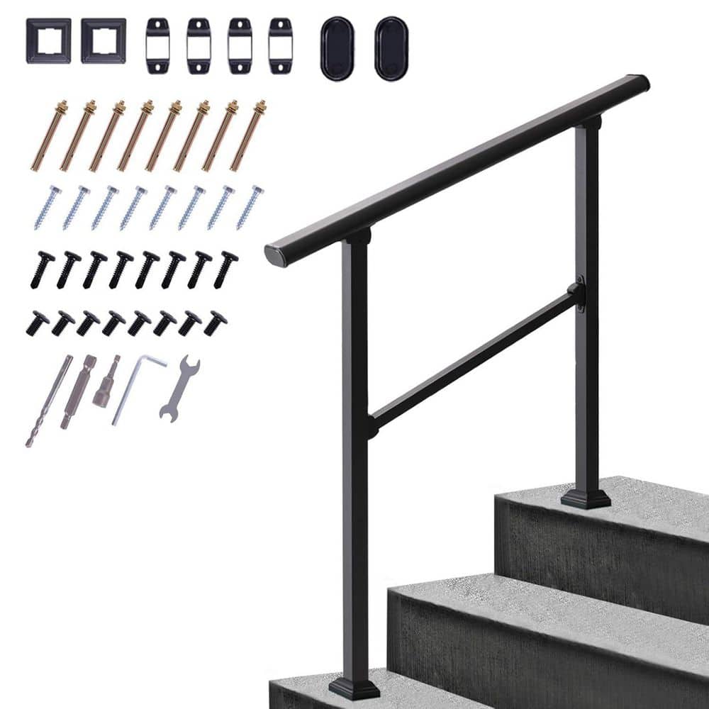 KIWDZFU 40.6 in. H x 39 in. W Black Carbon Metal Stair Railing Kit ...