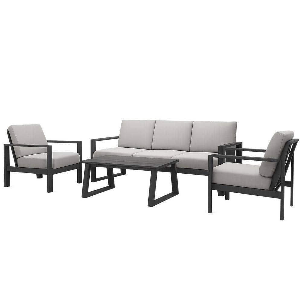 OTTA OUTDOOR 5-Piece Gray Outdoor Patio Conversation Furniture Set with ...